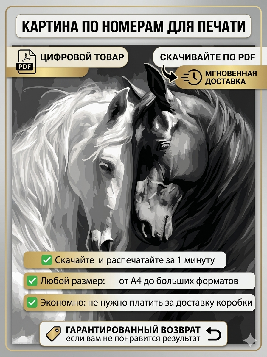 Картина по номерам "лошади влюбленные", на холсте, PDF-инструкция