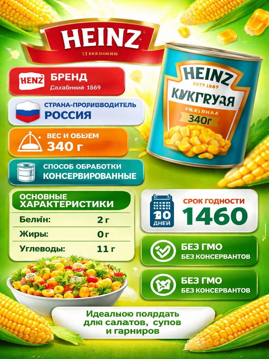 Кукуруза Heinz Сахарная, 340г