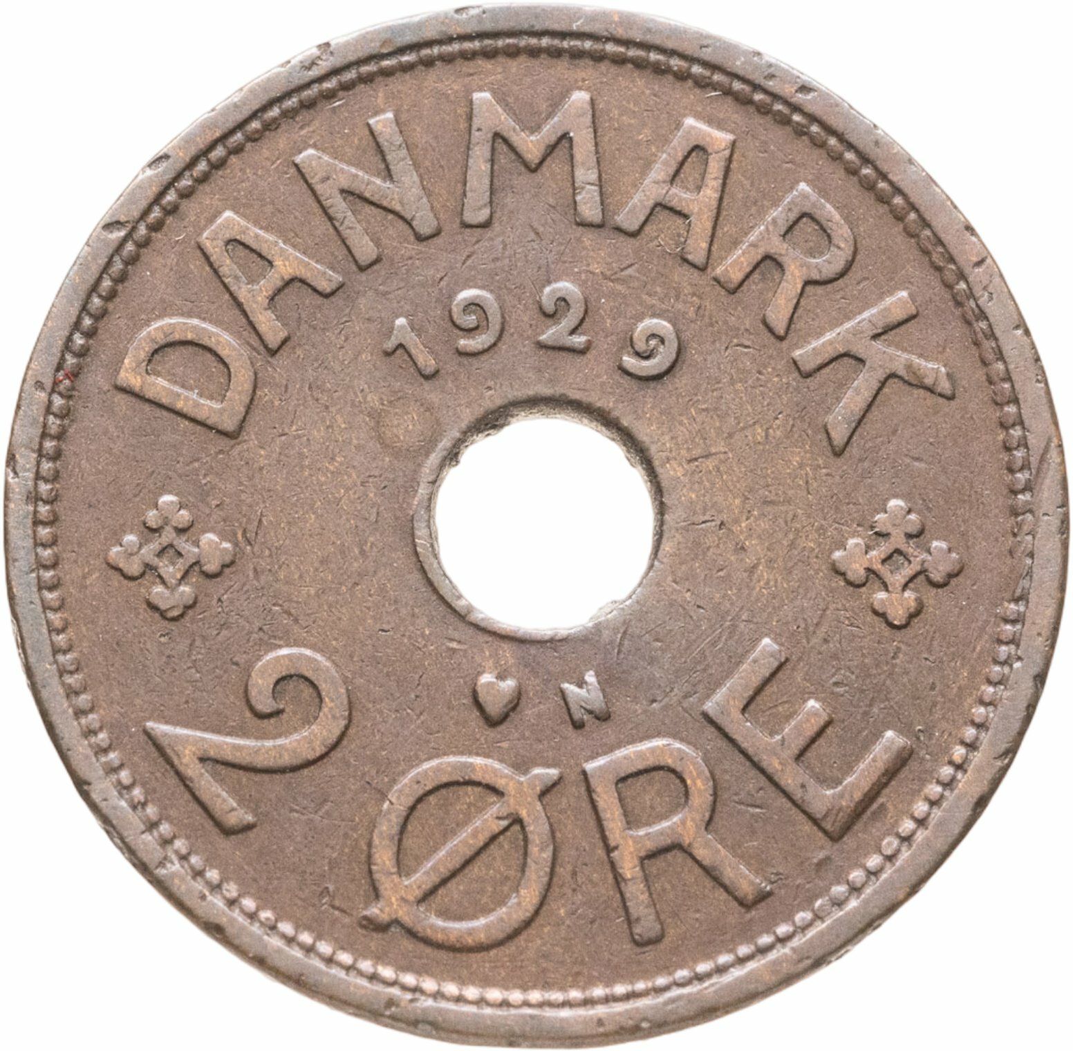 Дания 2 эре ore 1929, Бронза, в сохранности VF