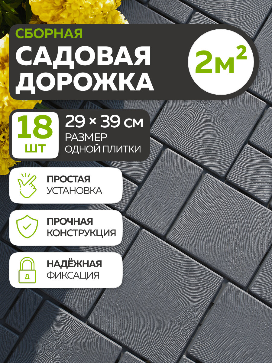 Дорожка садовая Брус (39х29х1,5см) (18шт, 2м2) (графит)
