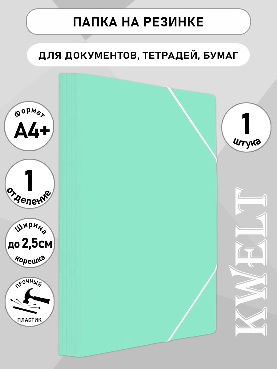 Папка для бумаг пластиковая, на резинках мятная