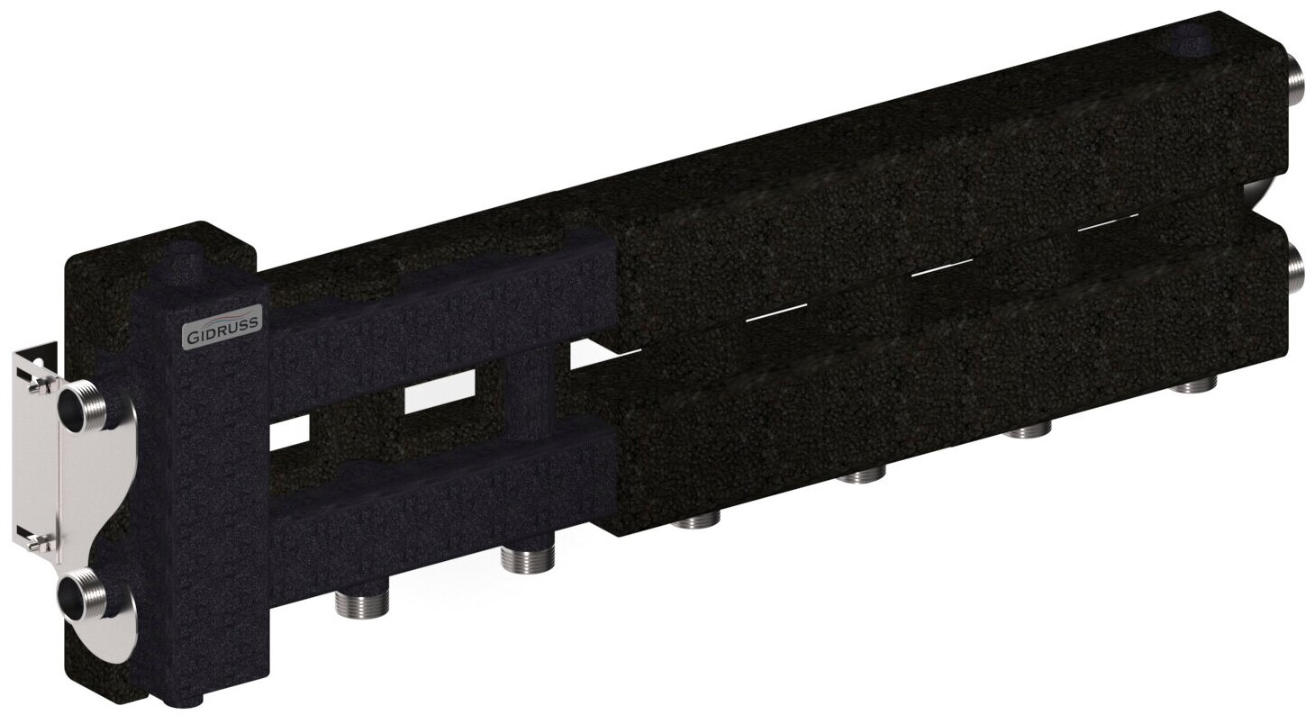 Балансировочный коллектор BM-60-4D. EPP (до 60 кВт, вх. G 1″, 3+1 контура G 1″,4D-кронштейны K.UMS, EPP-термоизоляция)