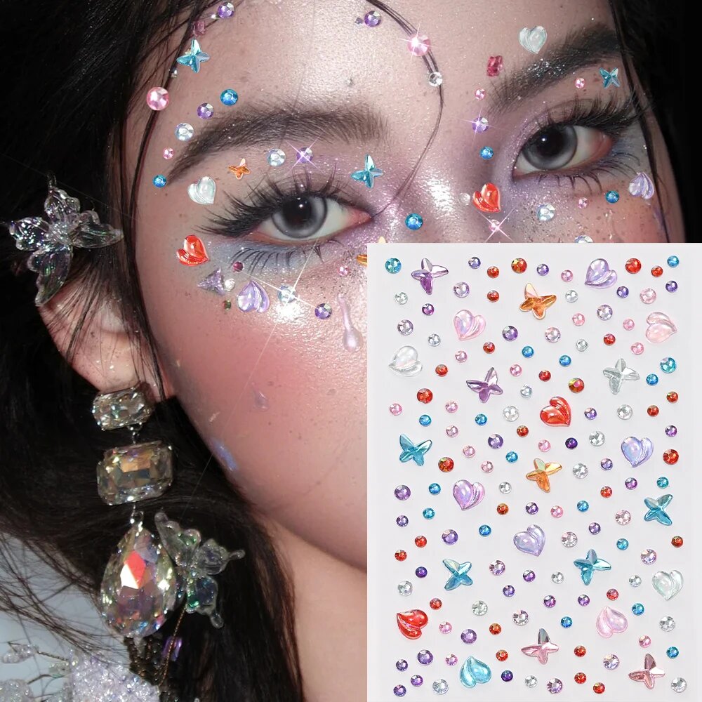 1Pcs Colorful Crystal Starfish Diamond Face Sticker Acrylics Durability Aurora Iridescent Mermaid Gemstone Star Tattoos Stickers