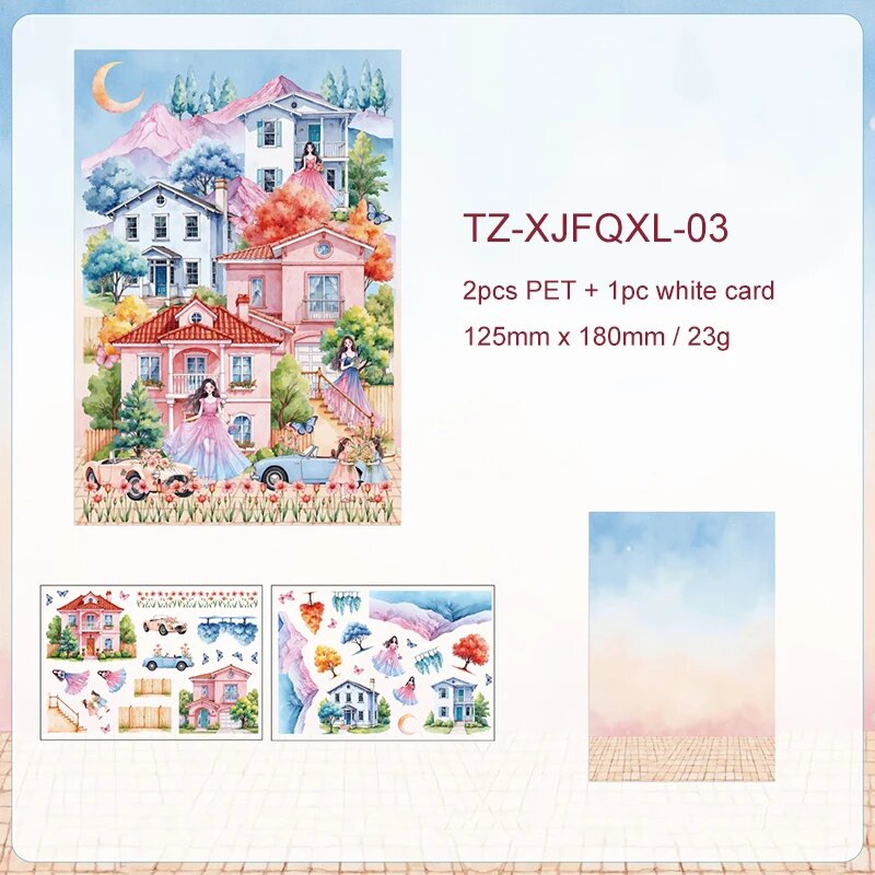 Наклейки TZ-XJFQXL-03: Пейзаж с домиком, 2 PET + 1 card