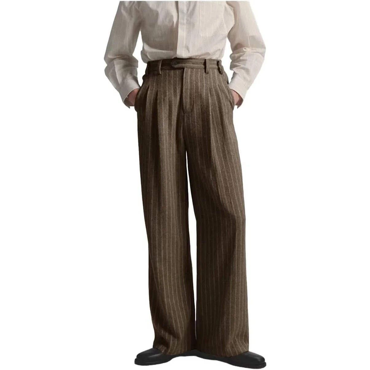 Мужские шерстяные брюки в полоску Greenish Khaki