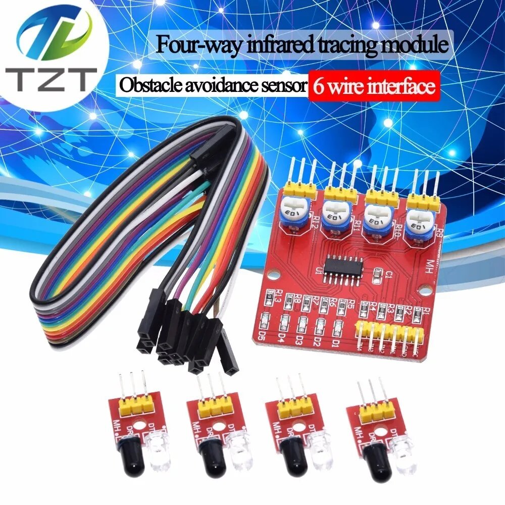 F233-01 TZT Четырехканальный инфракрасный модуль отслеживания / модуль обнаружения препятствий / для автомобилей / для роботов / датчики для систем предотвращения столкновений