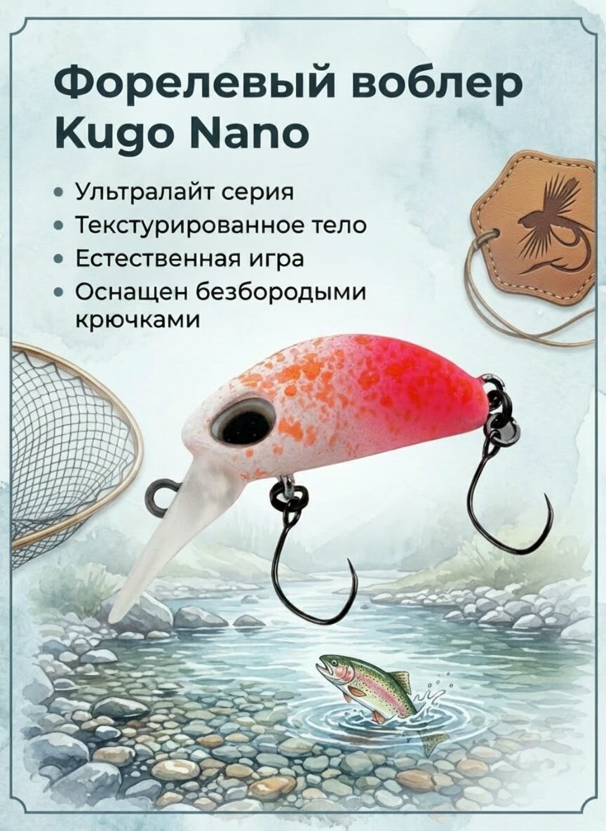 Воблер Kugo Nano S 1.9гр 26мм , приманка на форель, кренк тонущий