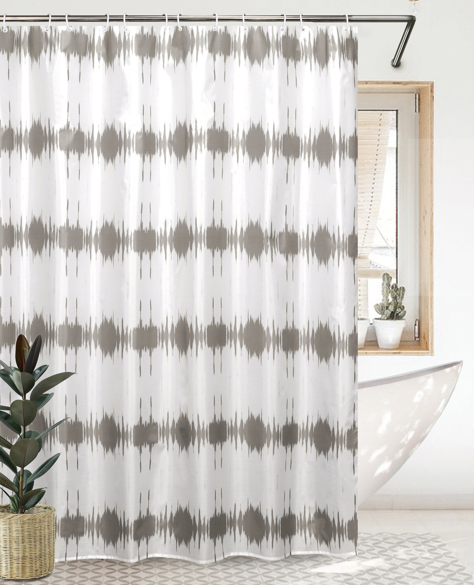 Комплект Штора занавеска для ванной BATH PLUS 180*180 тканевая TREND кофе кольца 12 шт