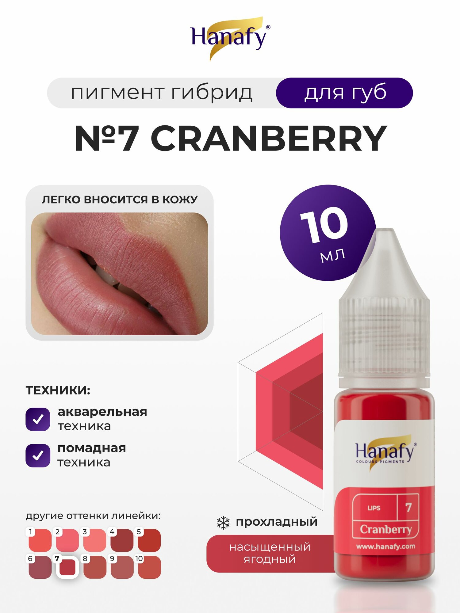 Пигмент для татуажа и перманентного макияжа губ №7 Cranberry, 10мл