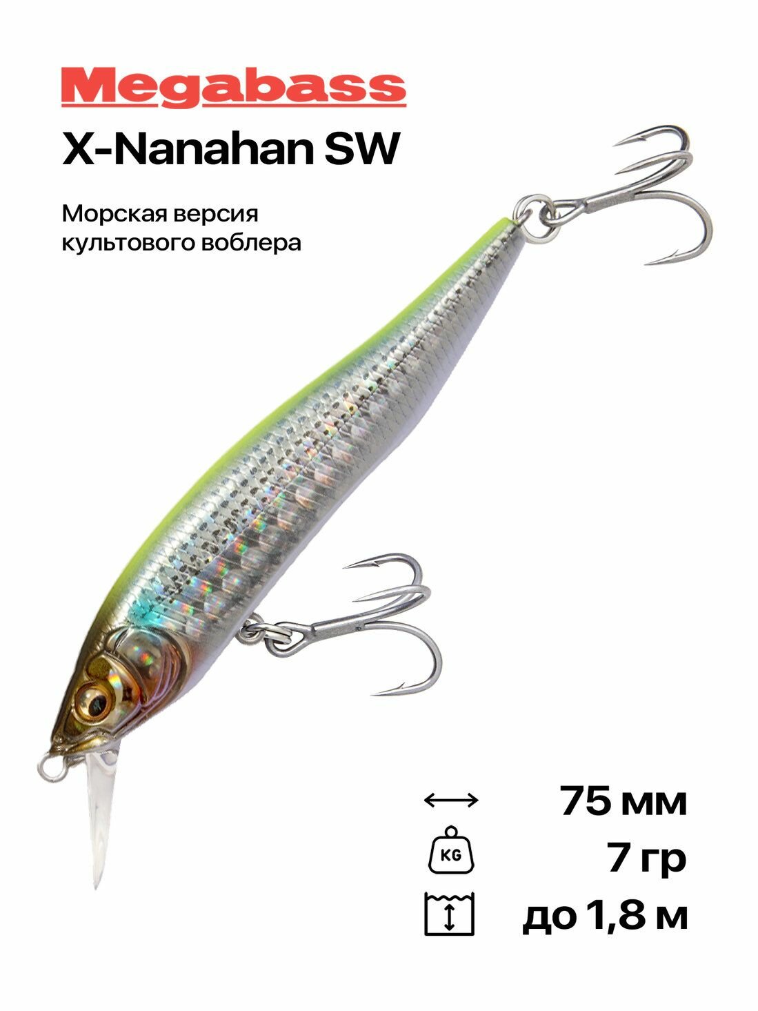Воблер Megabass X-Nanahan SW, 75 мм, 7 гр, #GG Chart Back Bora