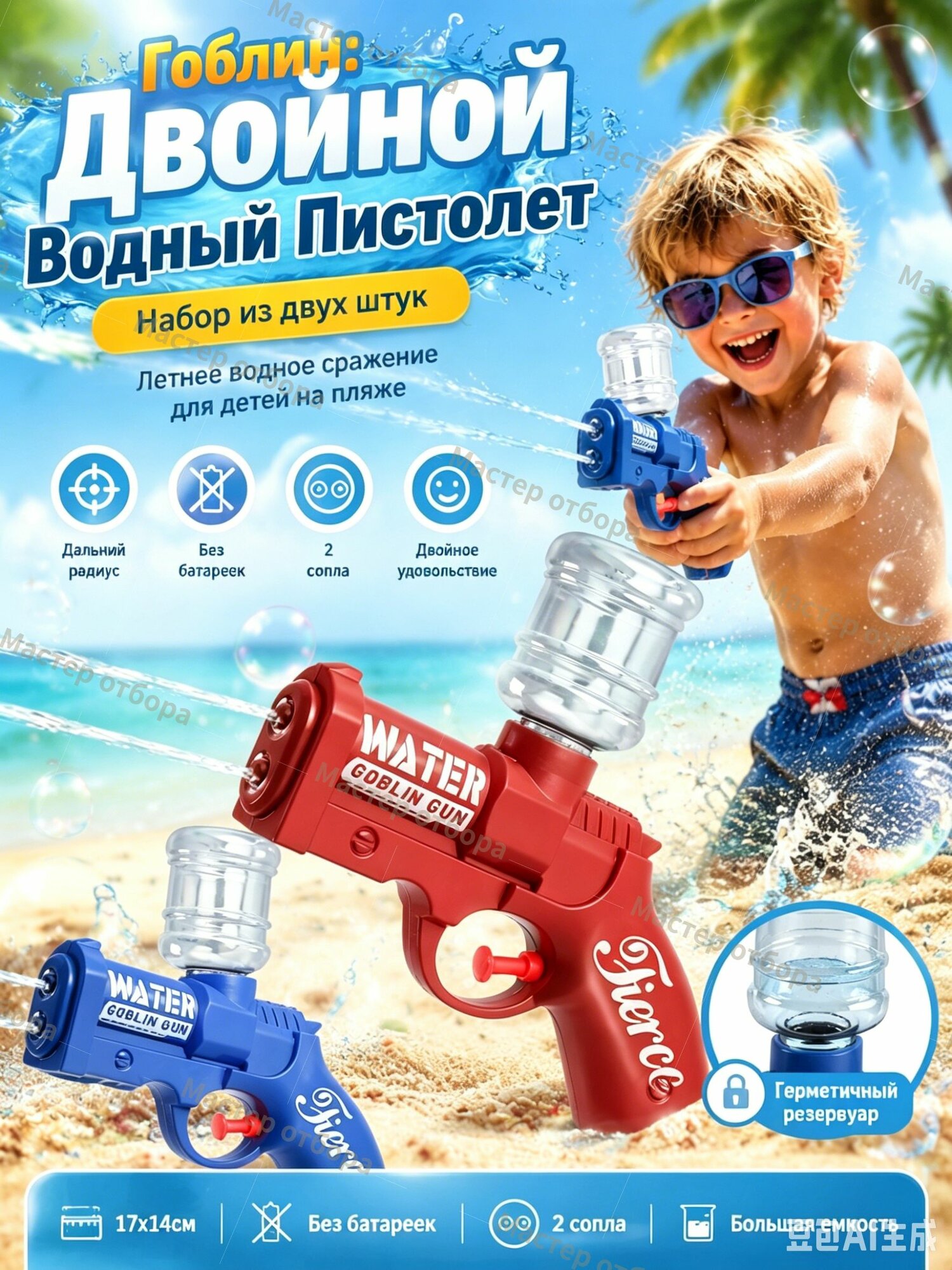Детский водный пистолет 2 шт. лёгкий, дальний, безопасный, двухканальный летняя игрушка для воды