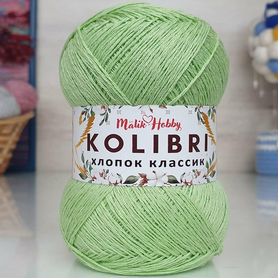 Пряжа M&h KOLIBRI хлопок классик 059 св. салат (2 мотка)
