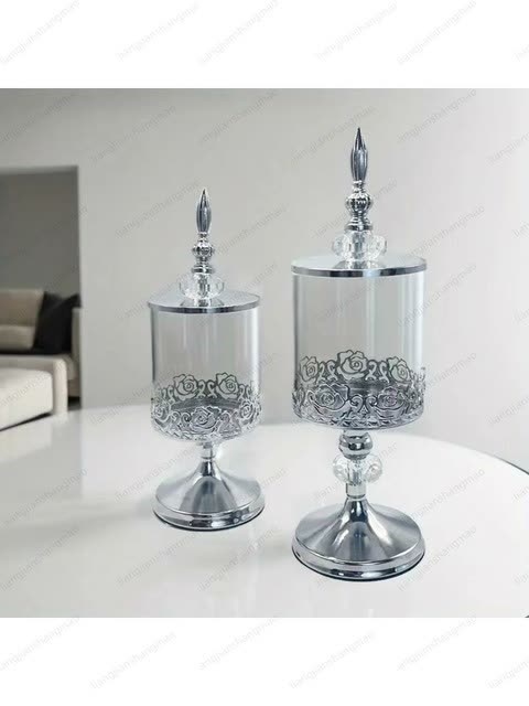 Сахарница декоративная, серебряная, с розовыми узорами, набор 2 шт, для дома, для кухни, для украшения — фото 1