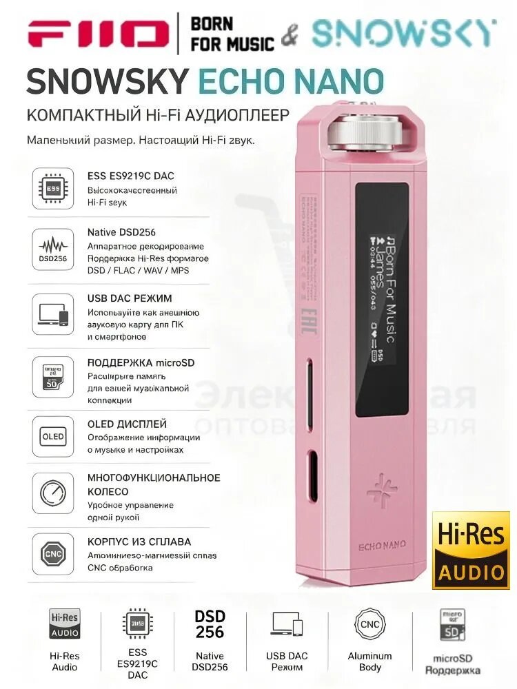 FiiO SnowSky ECHO NANO Портативный музыкальный плеер HiFi без потерь с высоким разрешением Аудио DAP
