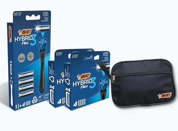 Мужская гибридная бритва Bic Flex 3 с тремя лезвиями + 1 ручка + 12 сменных лезвий сменные лезвия 12 шт три лезвия ручка в комплекте
