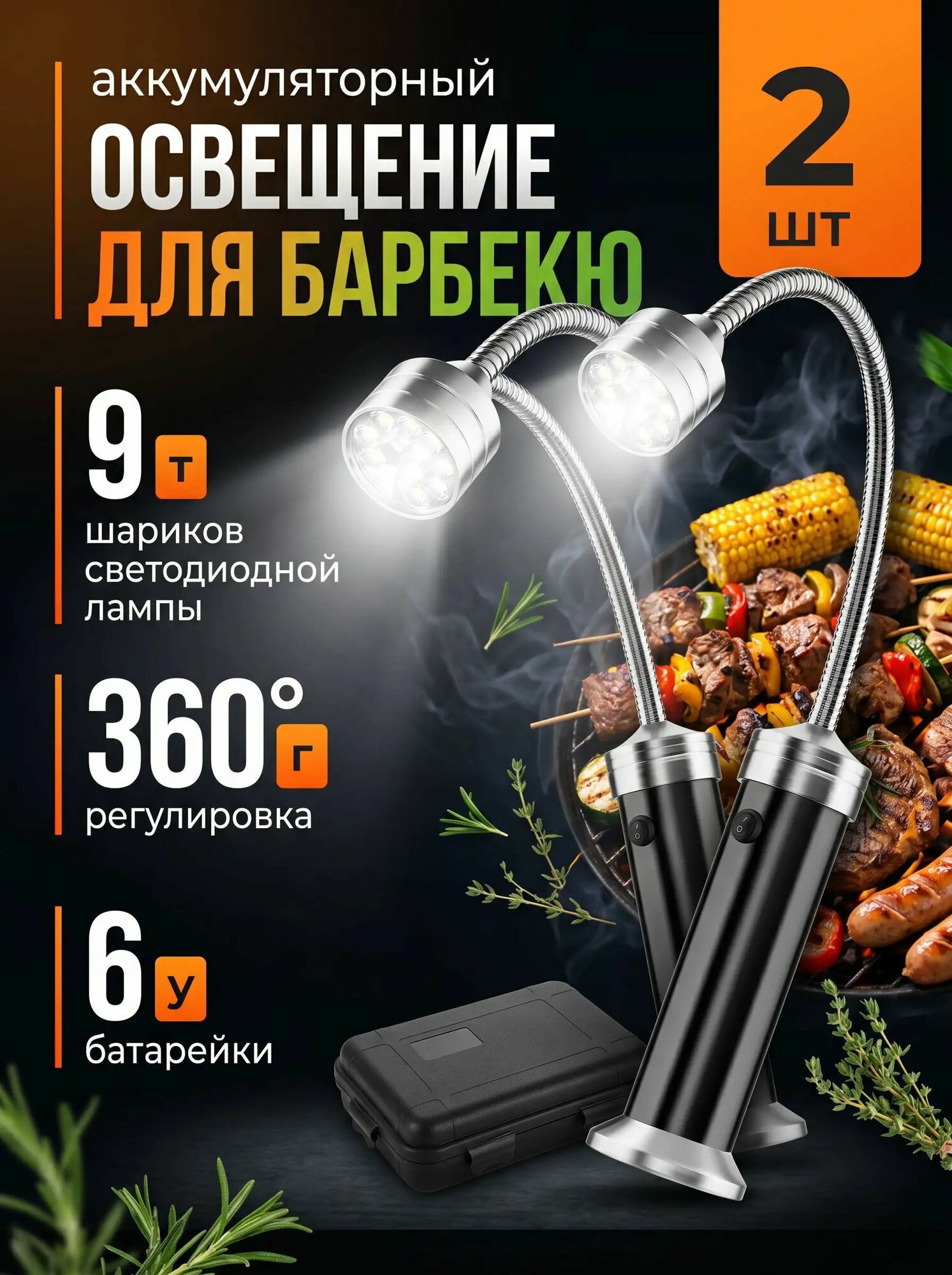 Светильник для кемпинга и барбекю на магните, вращение 360, 2 шт-с боксом для хранения-yl