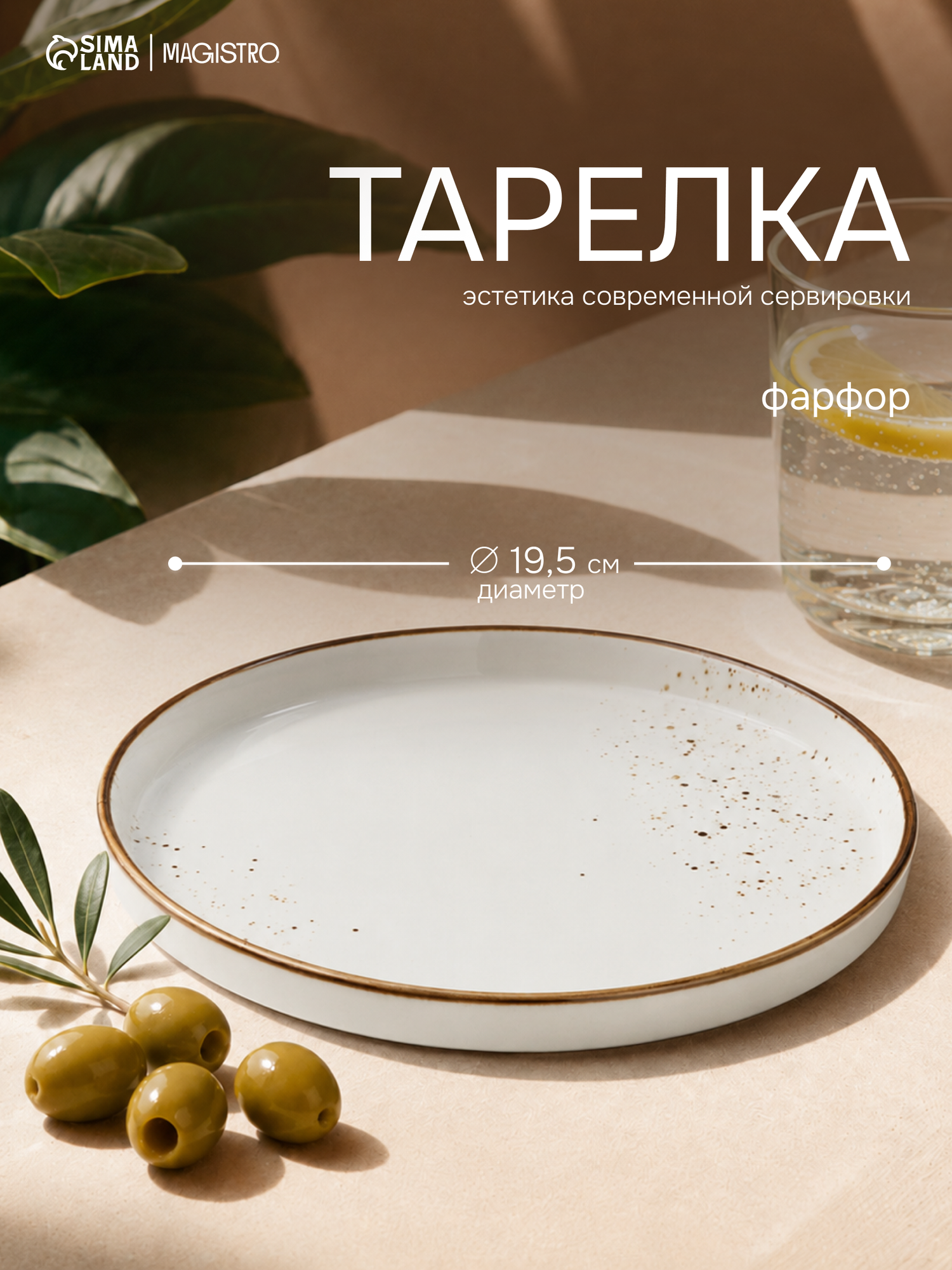 Тарелка обеденная фарфоровая с бортиком Magistro «Церера», d=20 см, цвет белый