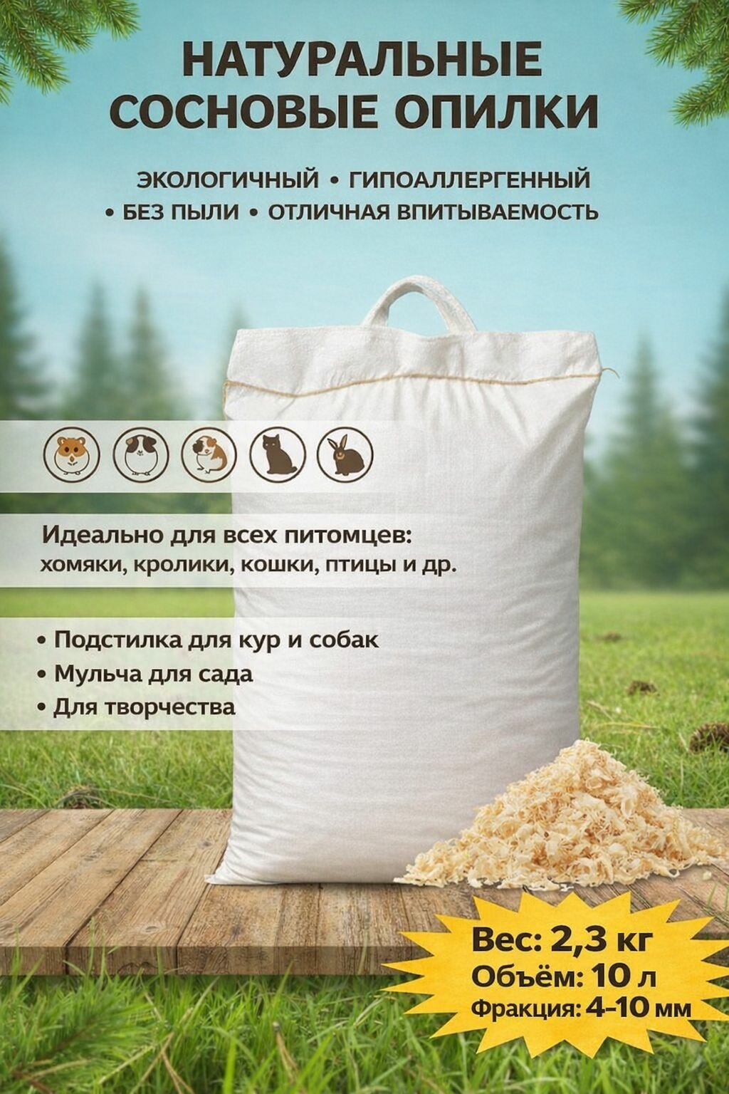 Опилки древесные сосновые натуральные, стружка, наполнитель древесный для туалета грызунов и птиц, субстрат для растений 3 кг