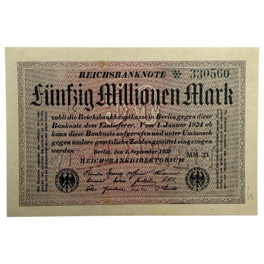 Веймарская республика 50000000 (50 миллионов) марок 1923 г. (01.09) (ВЗ - Круги) (Серия MM-21)