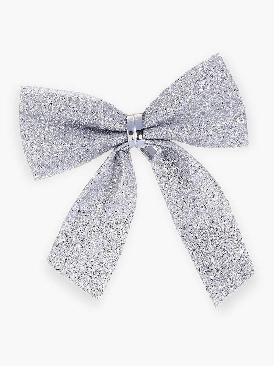 Ёлочные игрушки 12 шт. «Зимнее волшебство. Бантик - блеск» пластик, 4,5х5,5 см, серебро