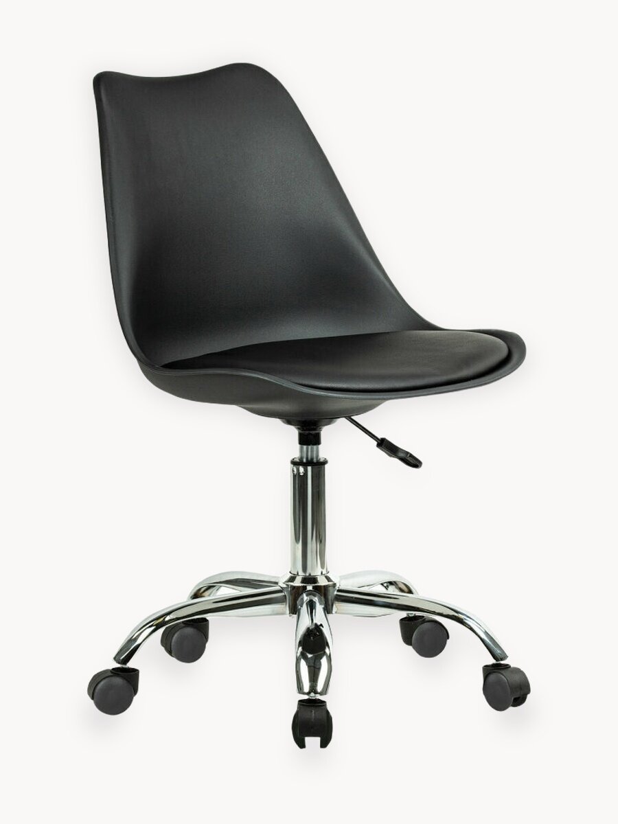 Кресло компьютерное, стул офисный на колесиках для взрослого и школьника, хром, пластик черный, экокожа черная, Brabix Eames MG-310 CH, 532925