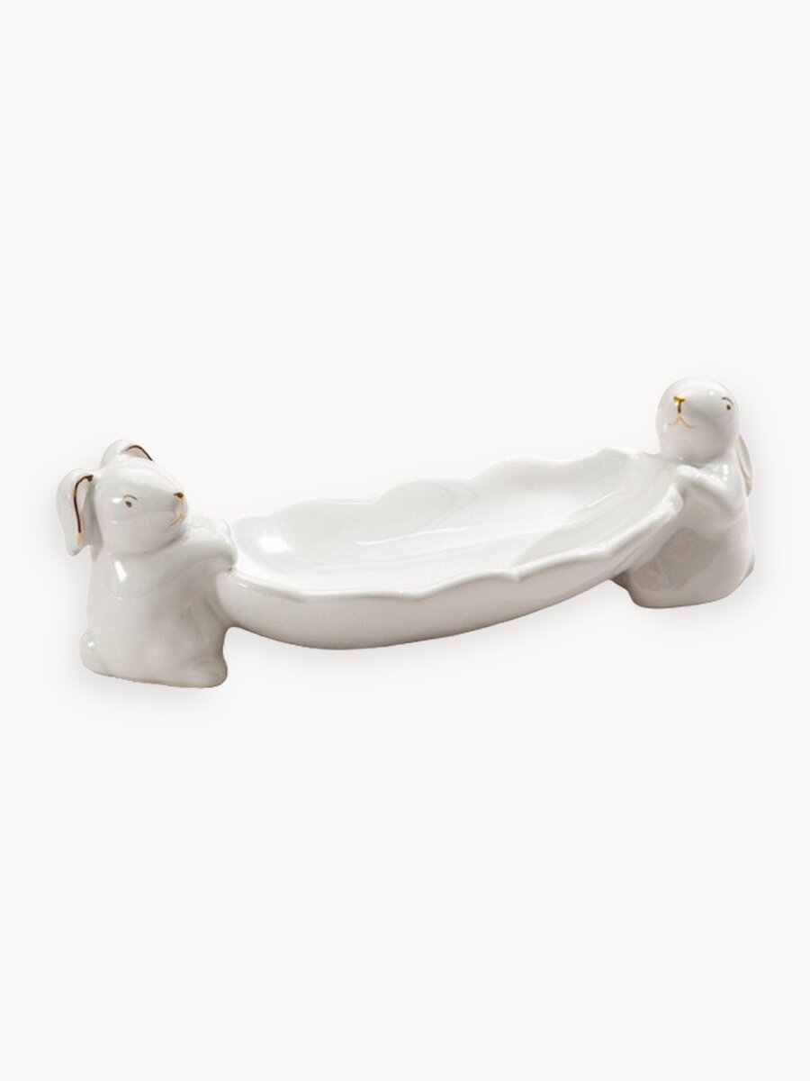 Блюдо для подачи Доляна «Зайки в золотом», 21×8×6 см, цвет белый