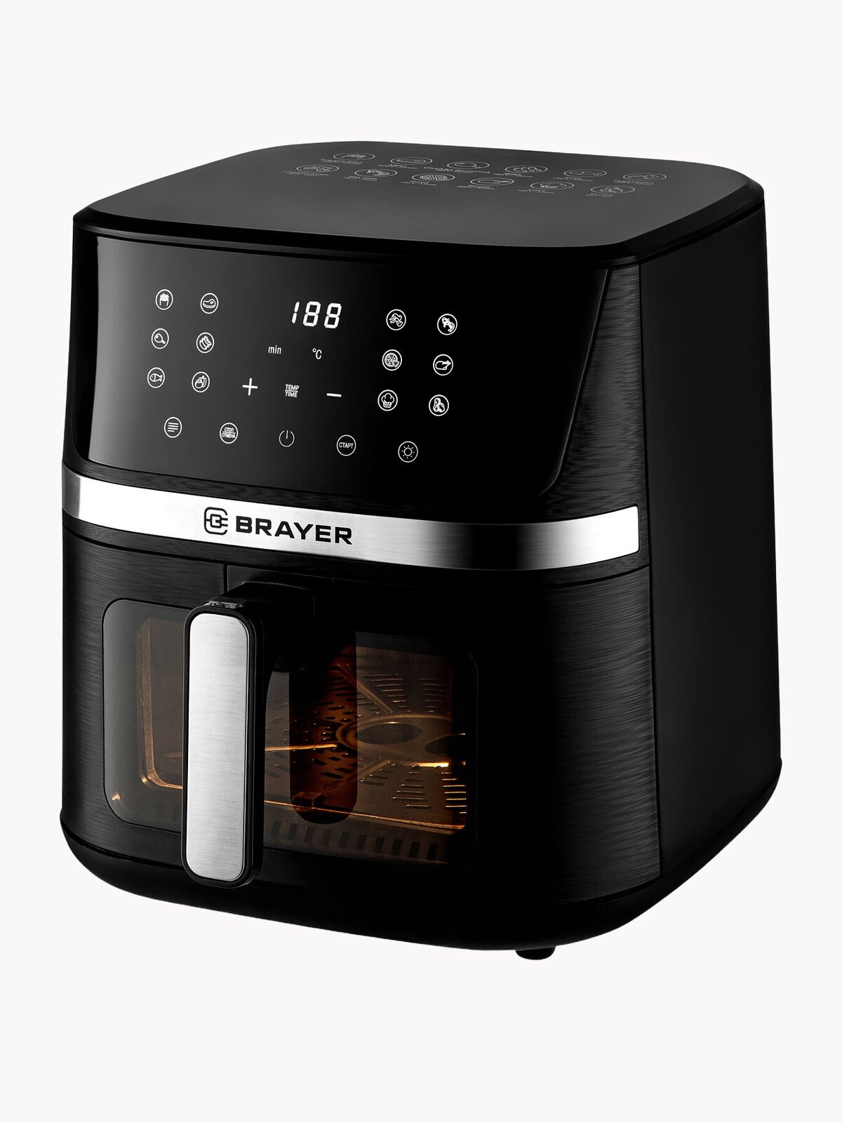 Аэрогриль BRAYER BR2038, 1600Вт, 7л, LCD-дисплей, 12 программ, сенсор, черный, матовый