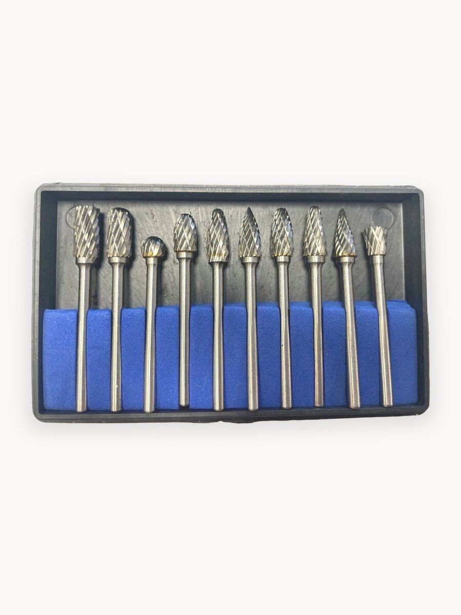 Набор Борфрез Твердосплавных по металлу 10 штук ф 6 мм Хвостовик 3 мм