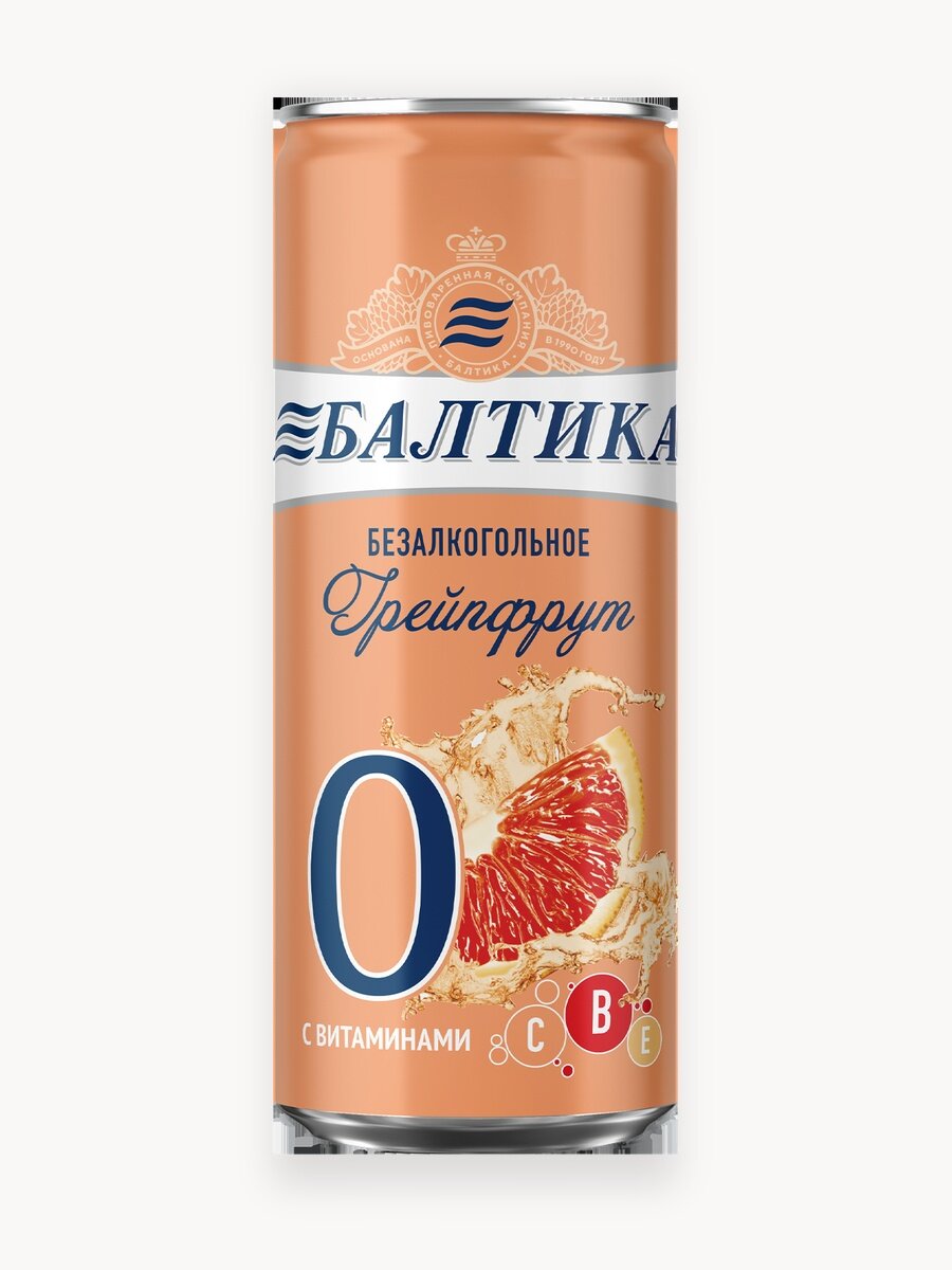 Пивной напиток Балтика №0 Грейпфрут Безалкогольное, 24 шт. х 0,33 л, банка