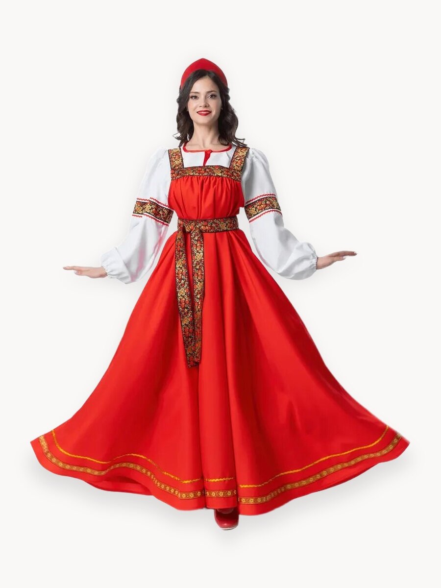 Русский народный костюм женский сарафан Вера Ягода красный, 52-54