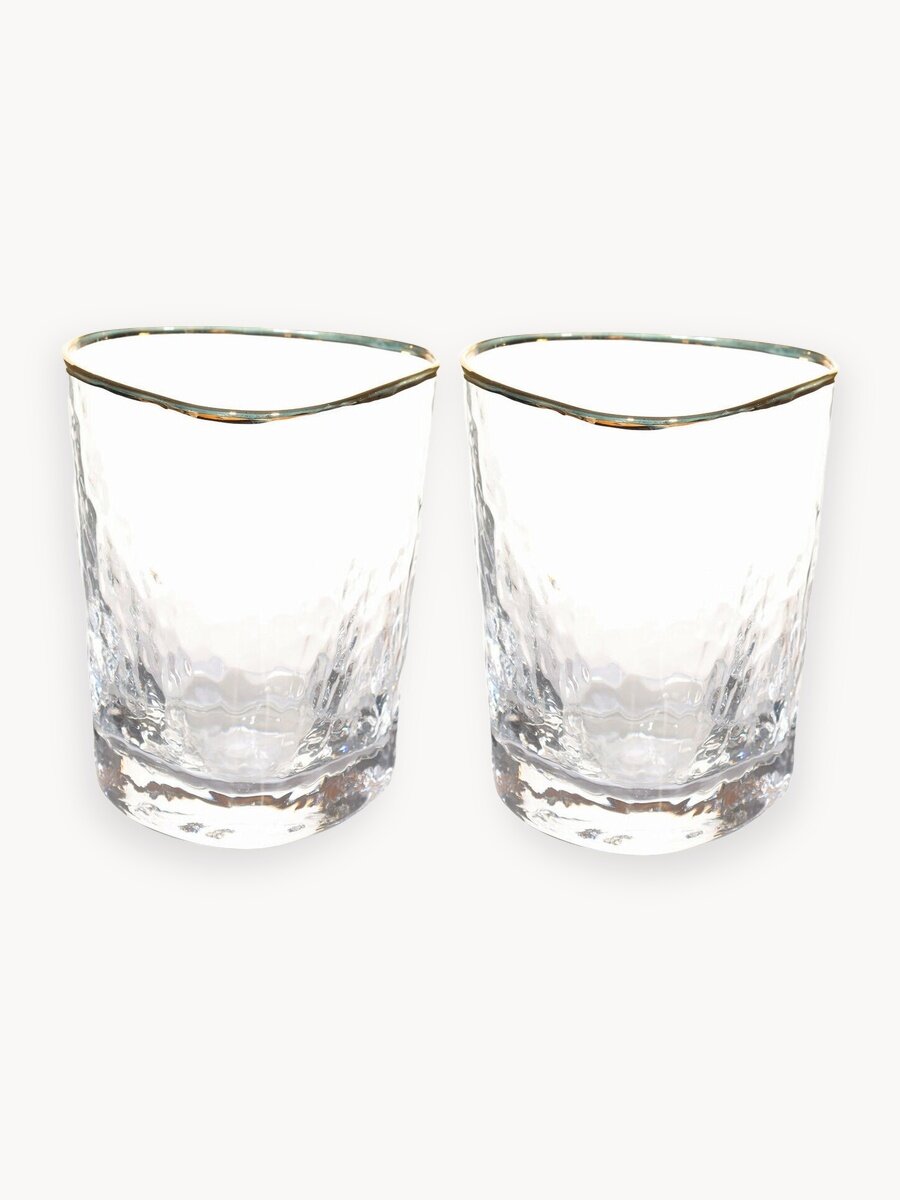 Стакан для виски, Kuchenland, 380 мл, 2 шт, стекло, золотистый кант, Triangle Gold