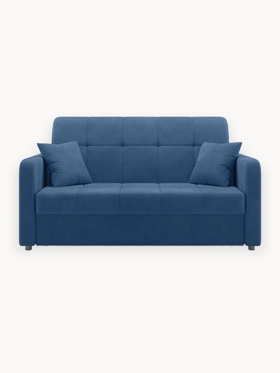 Диван-кровать раскладной с ящиком Прямой, Аккордеон, независимые пружины, 140х200 спальное место, велюр синий,