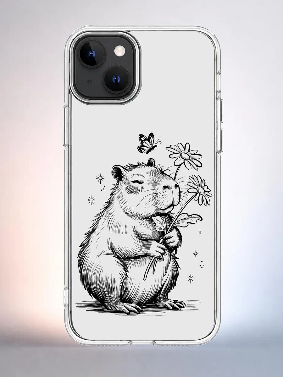 Чехол iPhone 13 капибара с ромашками силиконовый