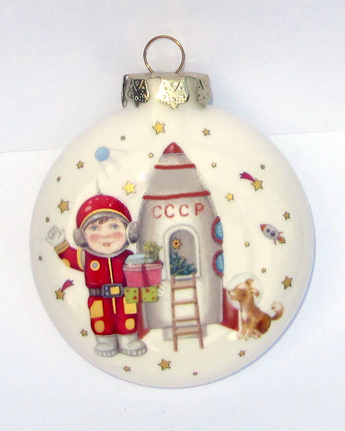 Медальон фарфоровый елочная игрушка "В космос". Сделано в России