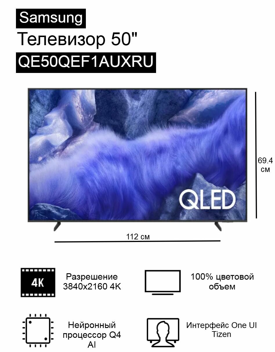 Телевизор Samsung QE50QEF1AUXRU, диагональ 50", QLED, технология HDR, 4K, серый