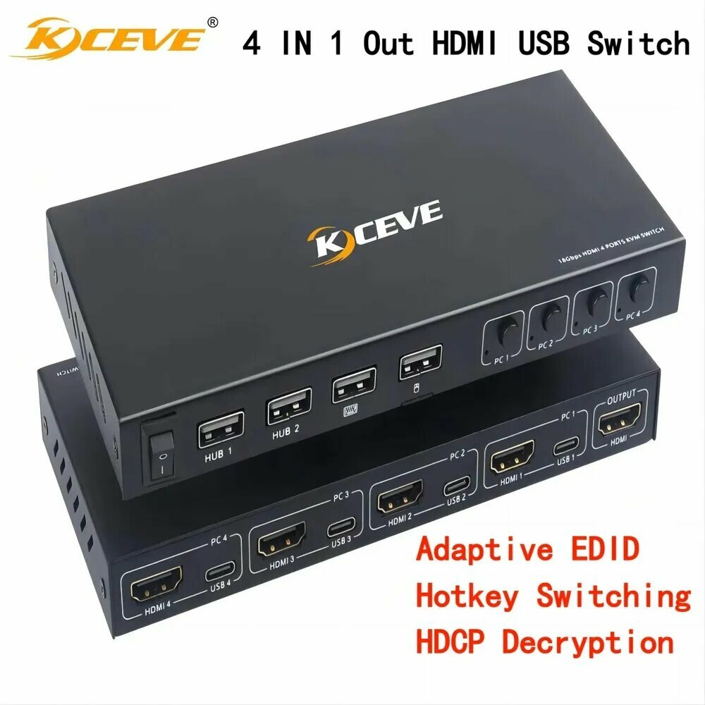 KCEVE Коммутатор HDMI KVM с 4 портами