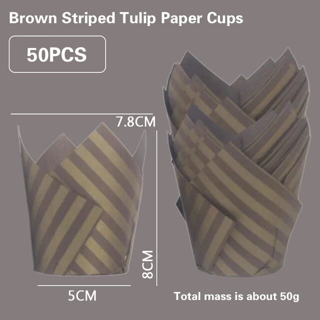 50 шт. бумажных формочек для кексов в форме тюльпана, маслостойкие вкладыши для выпечки кексов, инструменты для украшения кексов, формочки для кексов.