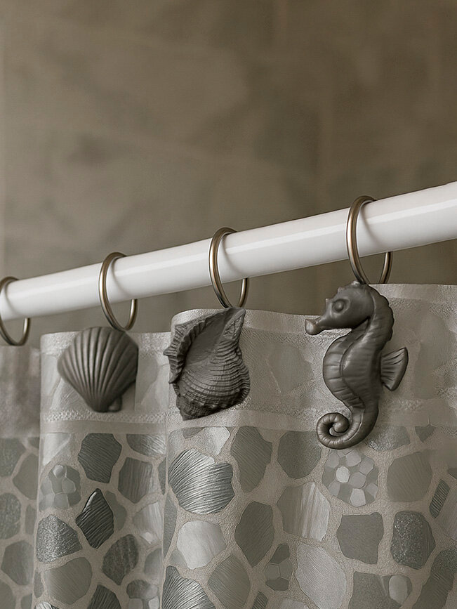 Крючки для штор SilaVeRes "Морской конек", диаметр 26мм, серый, 12 шт.