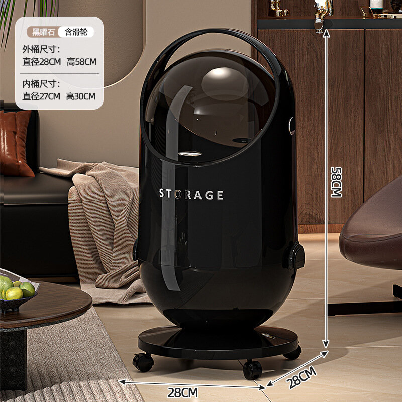 Креативная мусорная корзина для домашнего использования, высокая эстетика, с колесами, большая вместимость, для ванной и кухни, с крышкой, большого размера, утолщенная пластиковая корзина для мусора