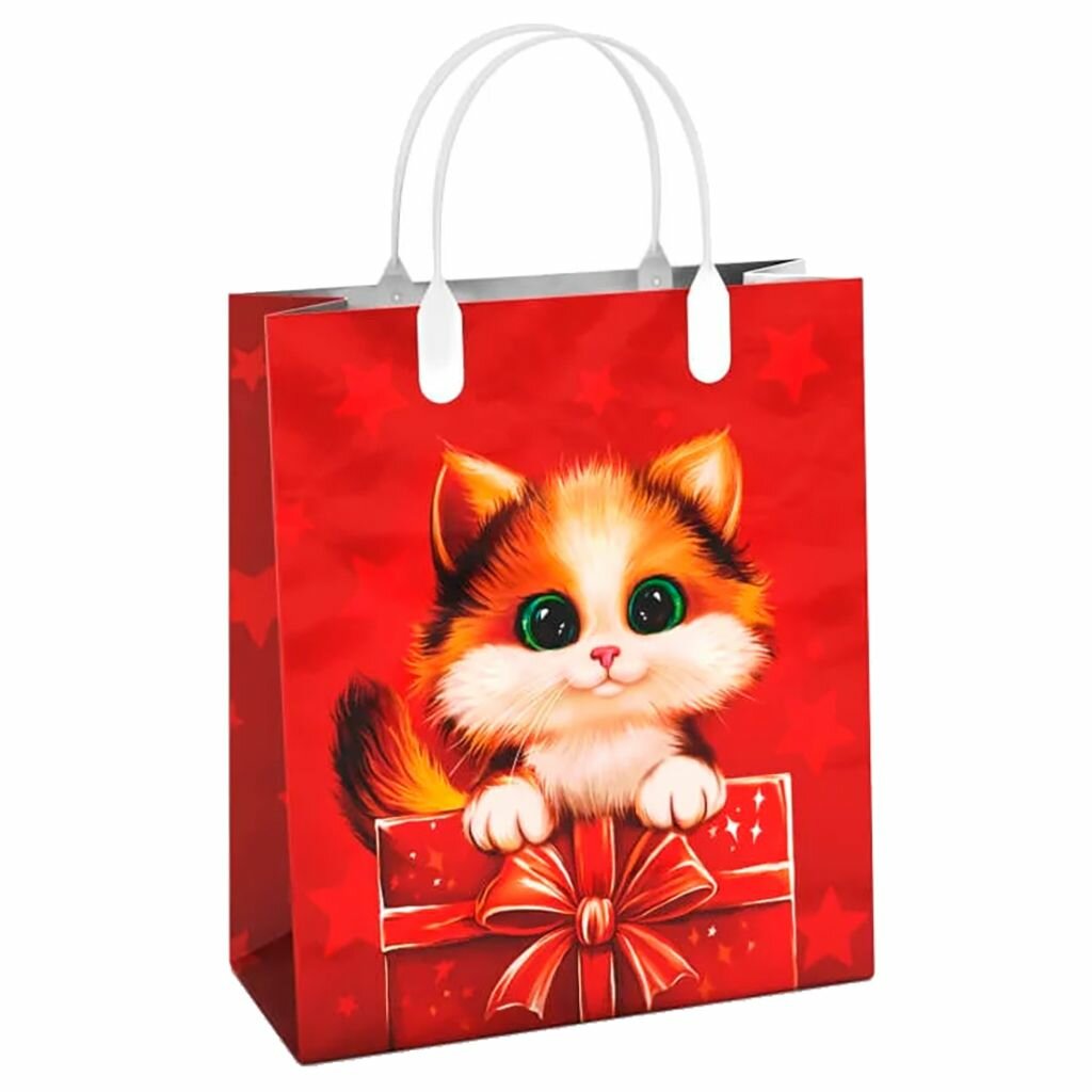 Пакет подарочный Домашняя Мода мягкий пластик с пластиковой ручкой, 23х27 см, "Котенок", 150 мкм, ламинированный