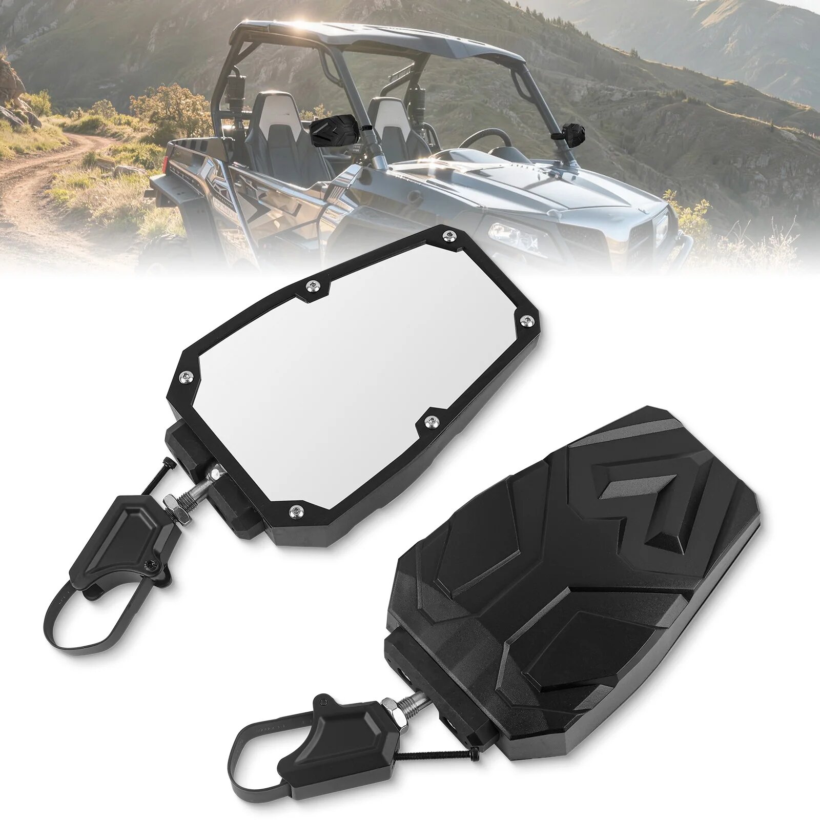 2 шт. UTV 1,5 "зеркала, боковые зеркала заднего вида для Polaris RZR Ranger Can-Am Maverick X3 Commander Defender Honda Pioneer 1000