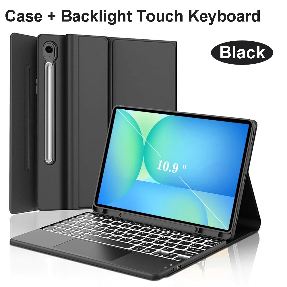 Черный чехол-клавиатура с подсветкой для Samsung Tab S10 FE/S9 FE 10.9", Russian keyboard
