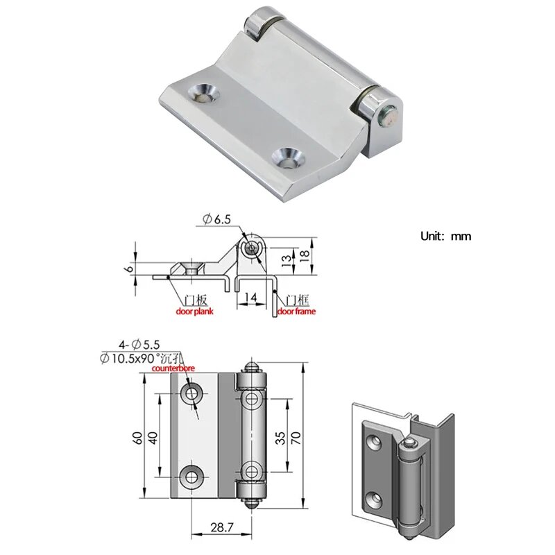 Дверные петли Zinc Alloy Glossy 10.5x90 мм