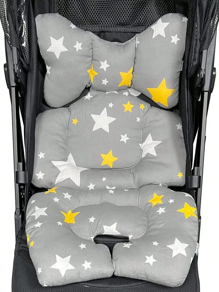 Матрасик вкладыш в прогулочную коляску, автокресел, стульчиков для кормления и люлек Двусторонний, складной, Идеален для новорожденных и малышей Узор звёзды