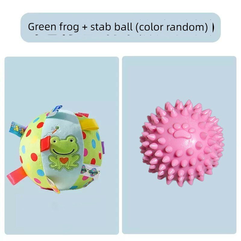 Игровой мяч-шарик с зеленой лягушкой и ежиком, 15 см - яркий флис для игрушек
