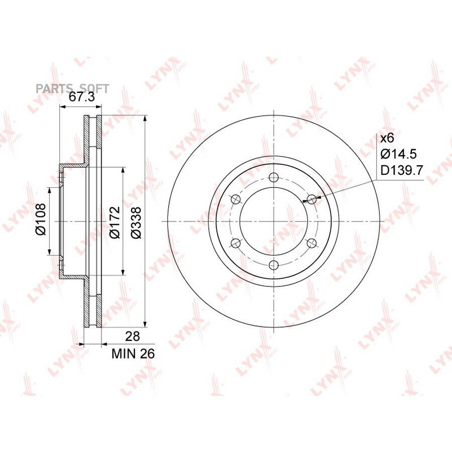 LYNXAUTO BN-1158 Диск тормозной передний (338x28) TOYOTA Land Cruiser Prado(120 / 150) 2.7-4.0 02> LEXUS GX470 01> ()