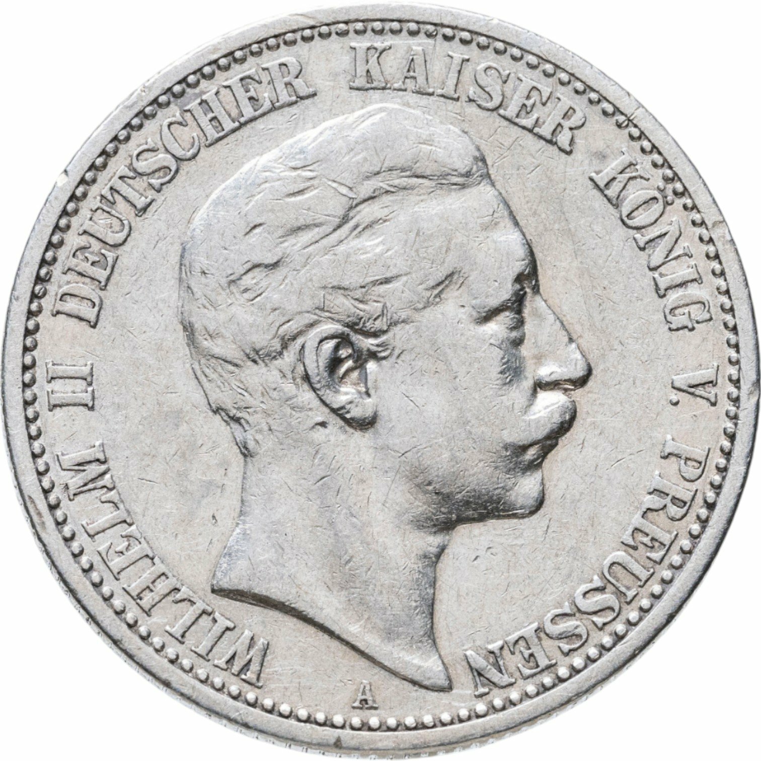 Германская Империя, Пруссия 2 марки mark 1902 с портретом Вильгельма II, Серебро 900, в сохранности XF-AU