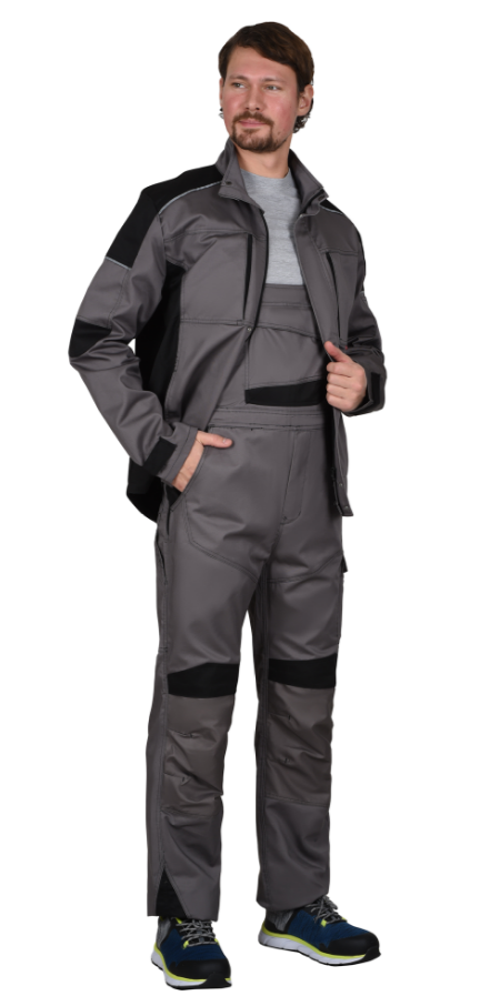 Спецодежда, Костюм рабочий мужской арт.1472, куртка и полукомбинезон, цвет: серый, размер: 52-54, рост 182-188