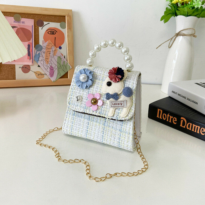 Милая и стильная детская сумочка-принцесса с жемчужинами для повседневного использования, белый пони