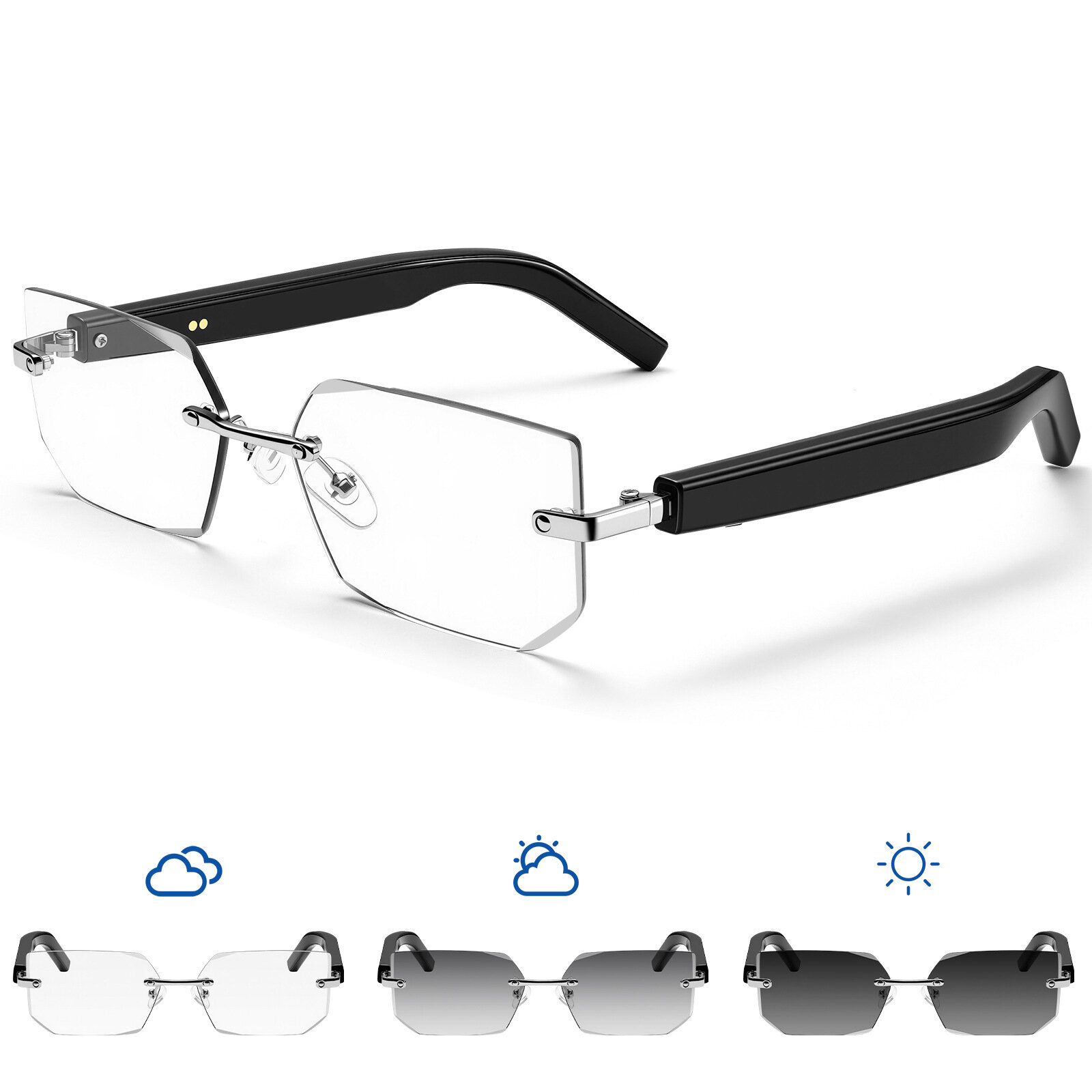 Style Бизнес-очки без оправы M10G Бриллиантовая резка Bluetooth Звонки Музыка